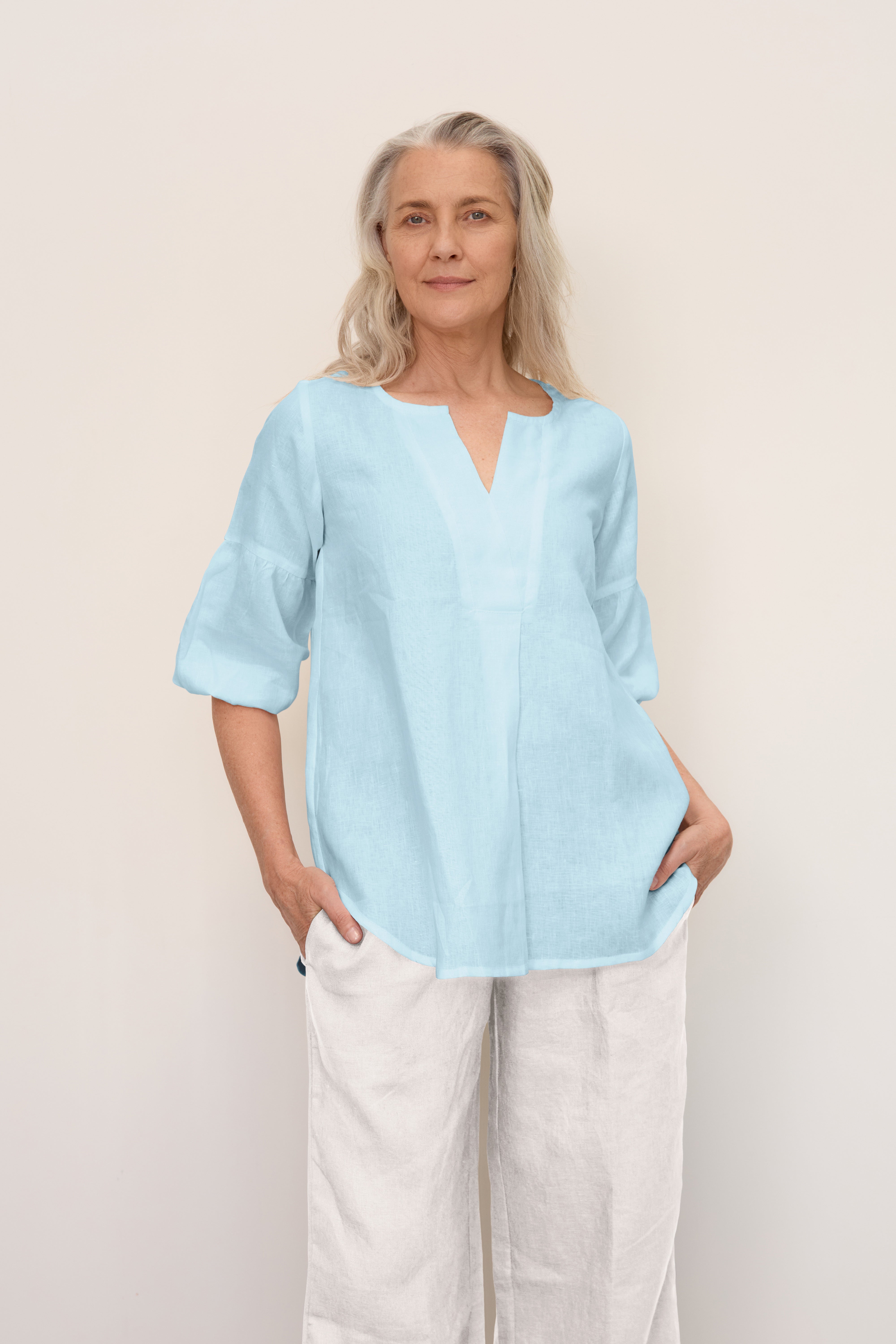 Clancy Linen Top Sea - Relaxed Fit & Elegant Style – Kelsey Collective